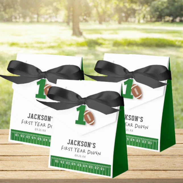 First Year Down Football 1st Birthday Party Favor Boxes | Zazzle