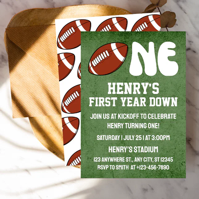 First Year Down Football 1st Birthday party Invitation | Zazzle