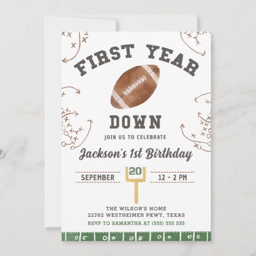 First Year Down Football 1st Birthday Party Invitation | Zazzle