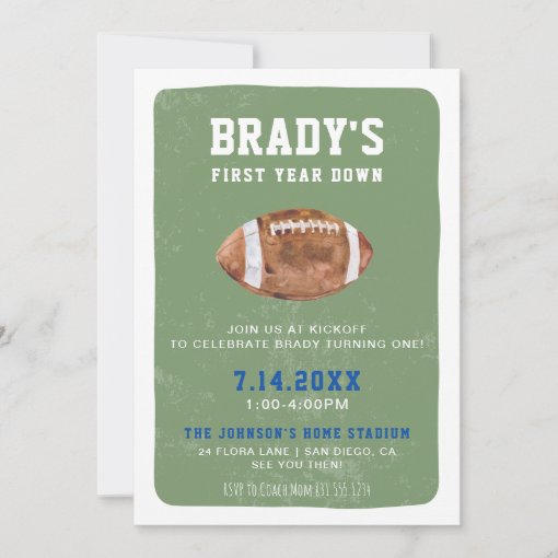 First Year Down Football | 1st Birthday Party Invitation | Zazzle