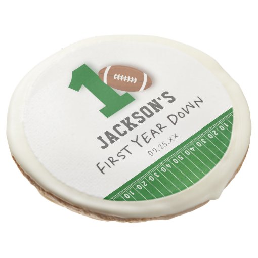 First Year Down Football 1st Birthday Party Sugar Cookie | Zazzle