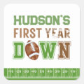 First Year Down Football 1st Birthday Square Sticker | Zazzle