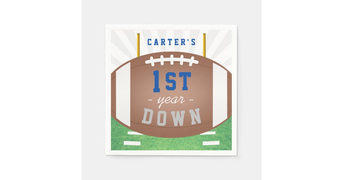 First Year Down Football Theme 1st Birthday Party Napkins | Zazzle