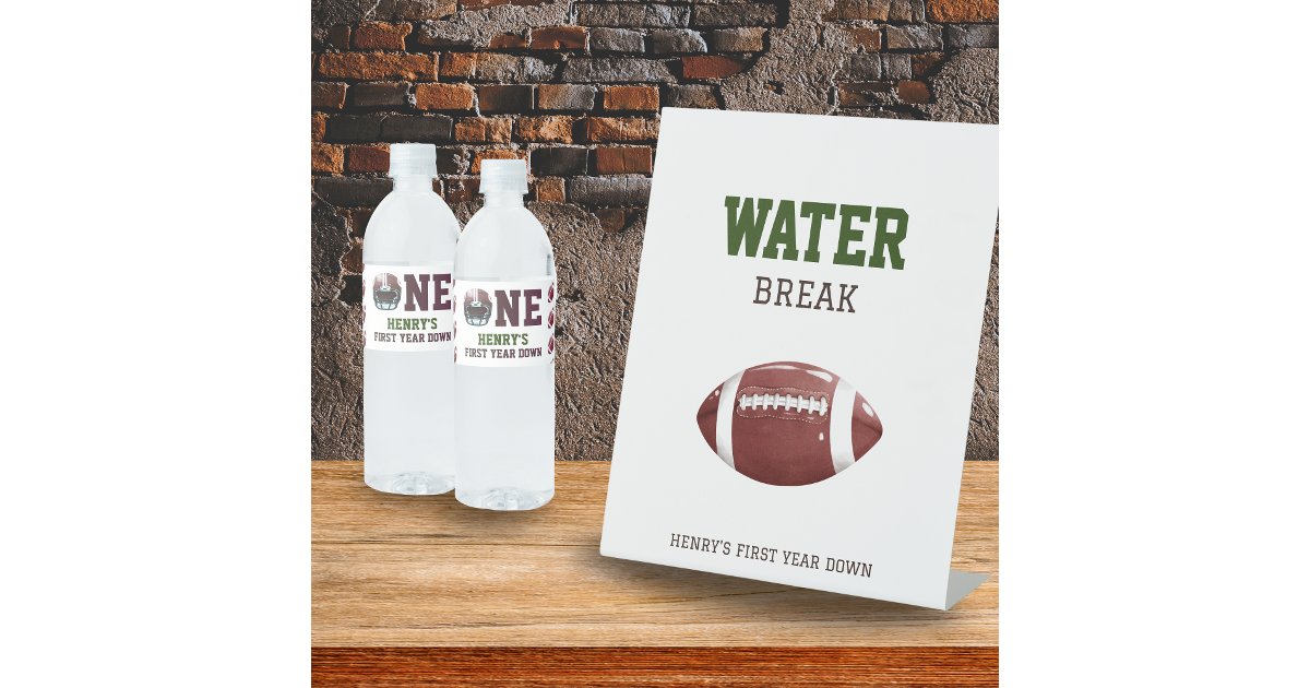 First Year Down Water Break Football Birthday Pedestal Sign | Zazzle