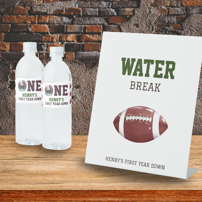 First Year Down Water Break Football Birthday Pedestal Sign | Zazzle