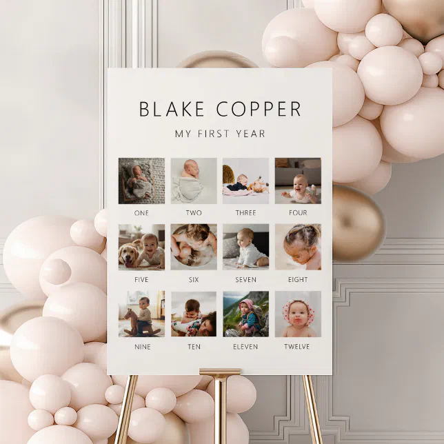 First Year Modern Birthday Photo Sign | Zazzle