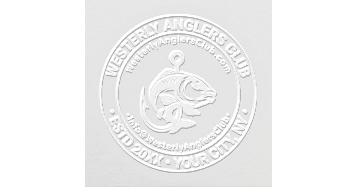 Fish and Hook Business Name Location URL Email Embosser | Zazzle