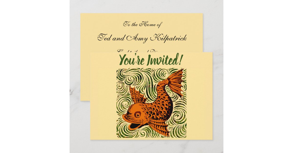 Fish Antique Tile Old art ancient Invitation | Zazzle