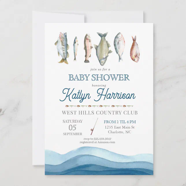 Fish Baby Shower Invitation, Fishing baby shower Invitation | Zazzle