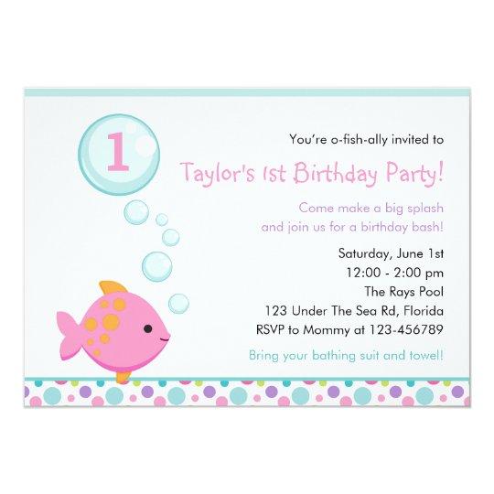 Fish Birthday Invitations (Girls) with Bubbles | Zazzle.com