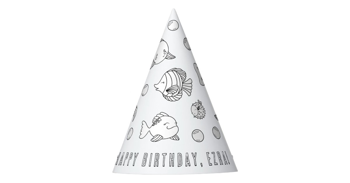 Fish Birthday Party - Color Your Own Party Hat | Zazzle