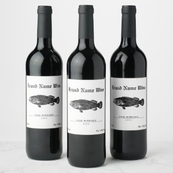Fish Black & White Minimalist Black Grouper Wine Label | Zazzle