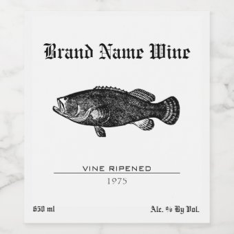 Fish Black & White Minimalist Black Grouper Wine Label | Zazzle