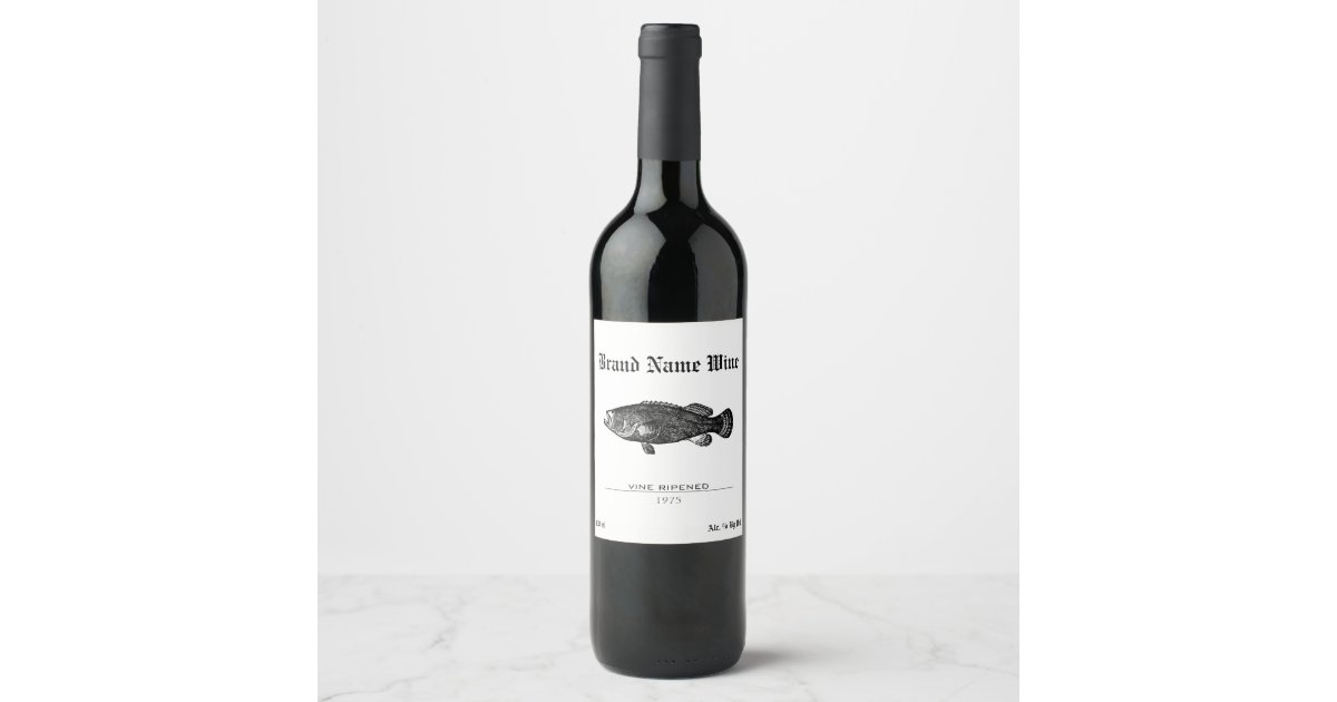 Fish Black & White Minimalist Black Grouper Wine Label | Zazzle