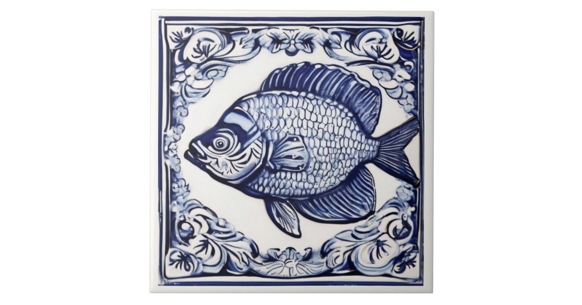 Fish Blue and White Sea & Ocean themed Beach House Ceramic Tile | Zazzle