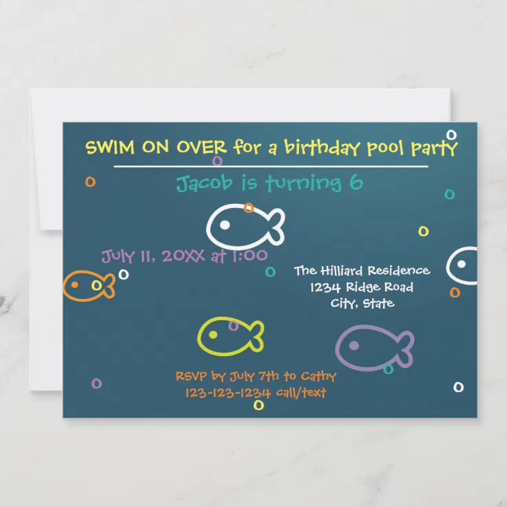 Fish & Bubbles - Birthday Pool Party Invitation | Zazzle