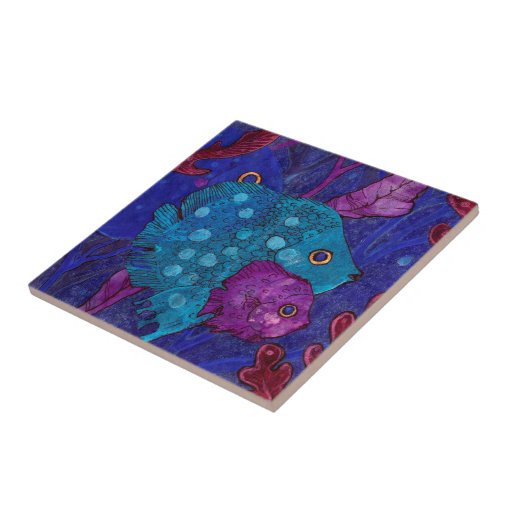 Fish Family, Mother & Baby Blue Purple Underwater Ceramic Tile | Zazzle