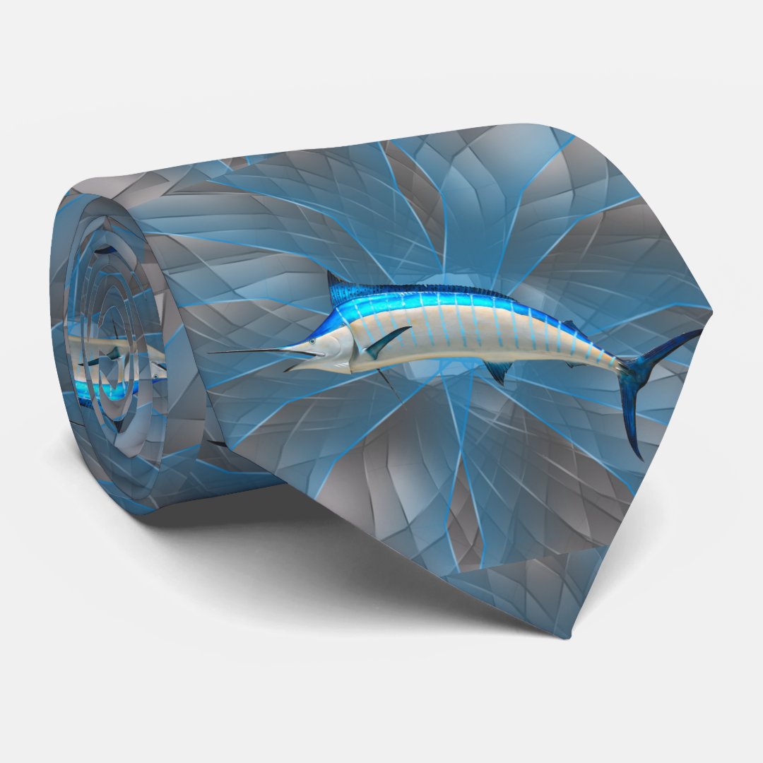 Fish Fishing Marlin On Blue Swirl Necktie | Zazzle