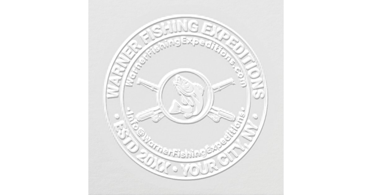 Fish, Fishing Rod Business Name Location URL Email Embosser | Zazzle