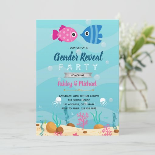 Fish gender reveal party invitation | Zazzle