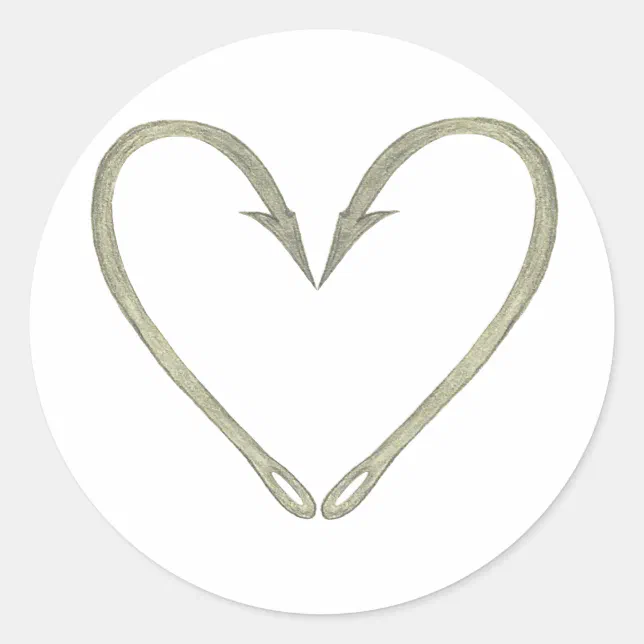 Fish Hook Heart Classic Round Sticker | Zazzle