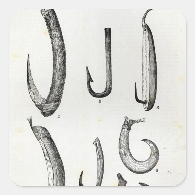 Fish-hooks of Prehistoric and Uncivilised Square Sticker | Zazzle