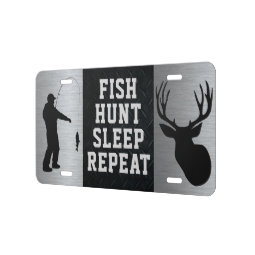 Fish Hunt Sleep Repeat License Plate | Zazzle