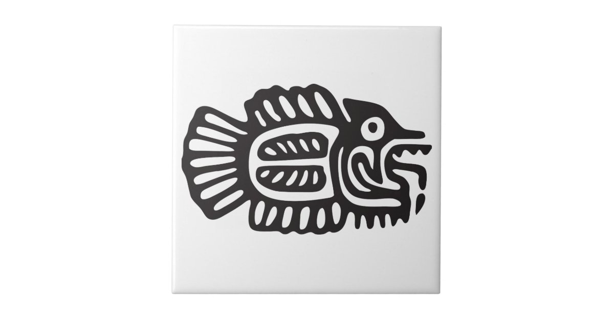 Fish, Mexican hieroglyph(Maya) Tile | Zazzle
