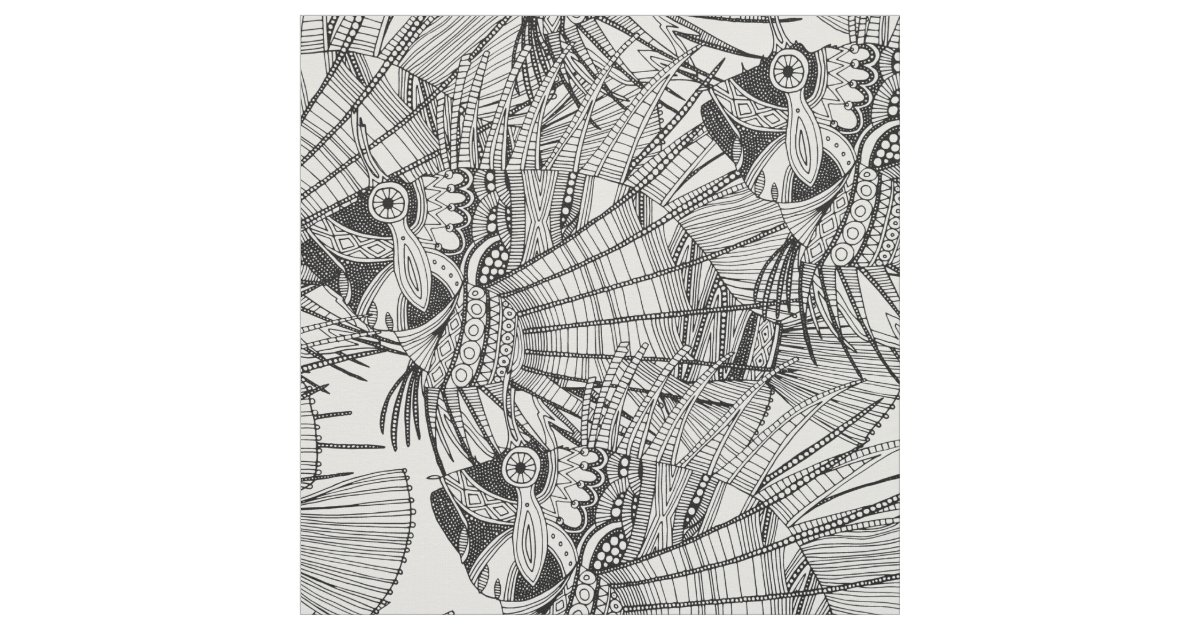 fish mirage black white fabric | Zazzle