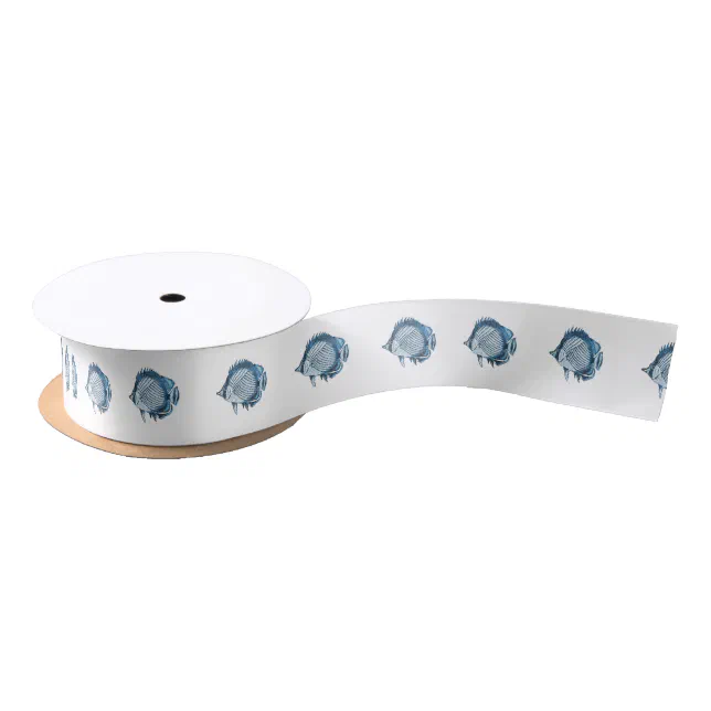 Fish nautical coastal ocean beach blue satin ribbon | Zazzle