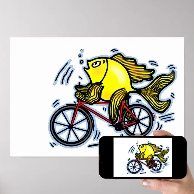 Fish need bicycle funny cartoon Poster | Zazzle