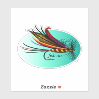 fish on (fly) sticker | Zazzle
