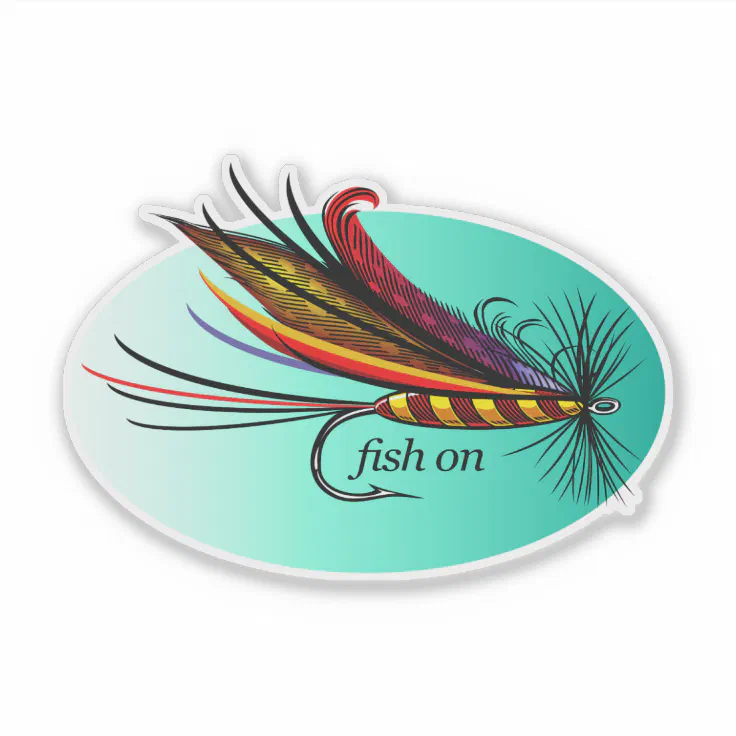 fish on (fly) sticker | Zazzle