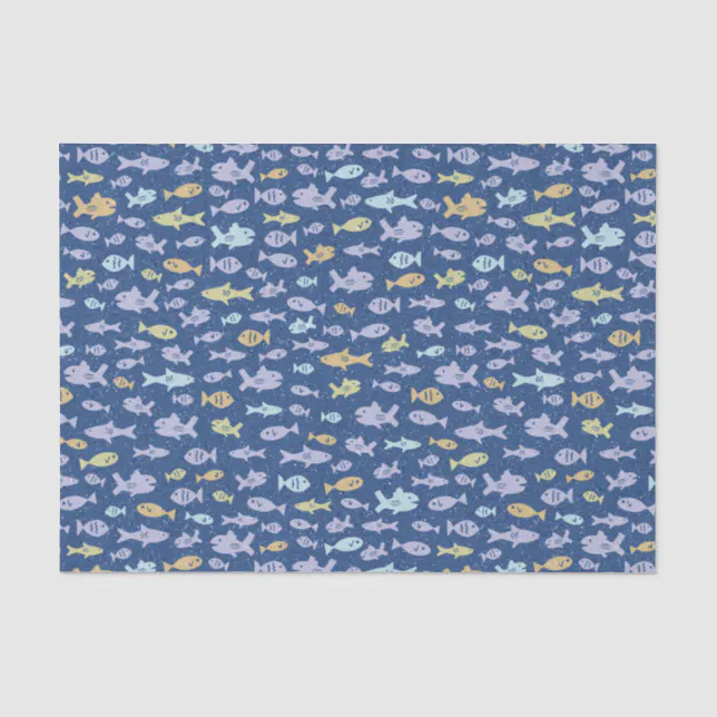 Fish Swimming Cute Nautical Pattern in Navy Blue Tissue Paper | Zazzle