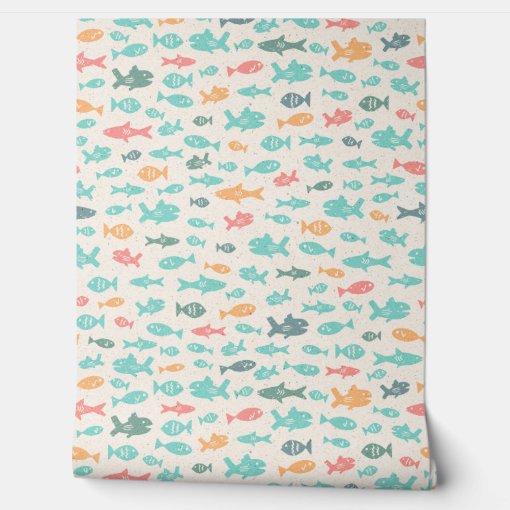 Fish Swimming Nautical Beach Sea Life Pattern Wallpaper | Zazzle