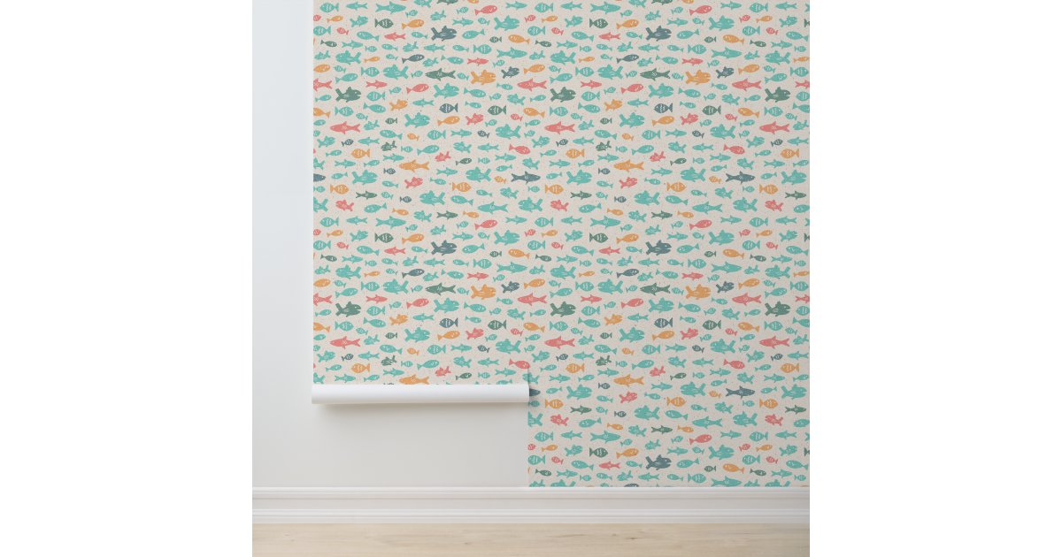 Fish Swimming Nautical Beach Sea Life Pattern Wallpaper | Zazzle