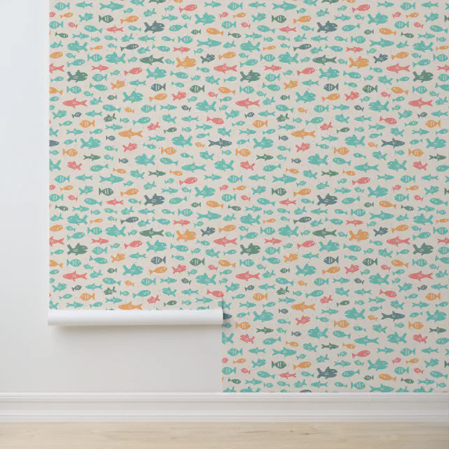 Fish Swimming Nautical Beach Sea Life Pattern Wallpaper | Zazzle