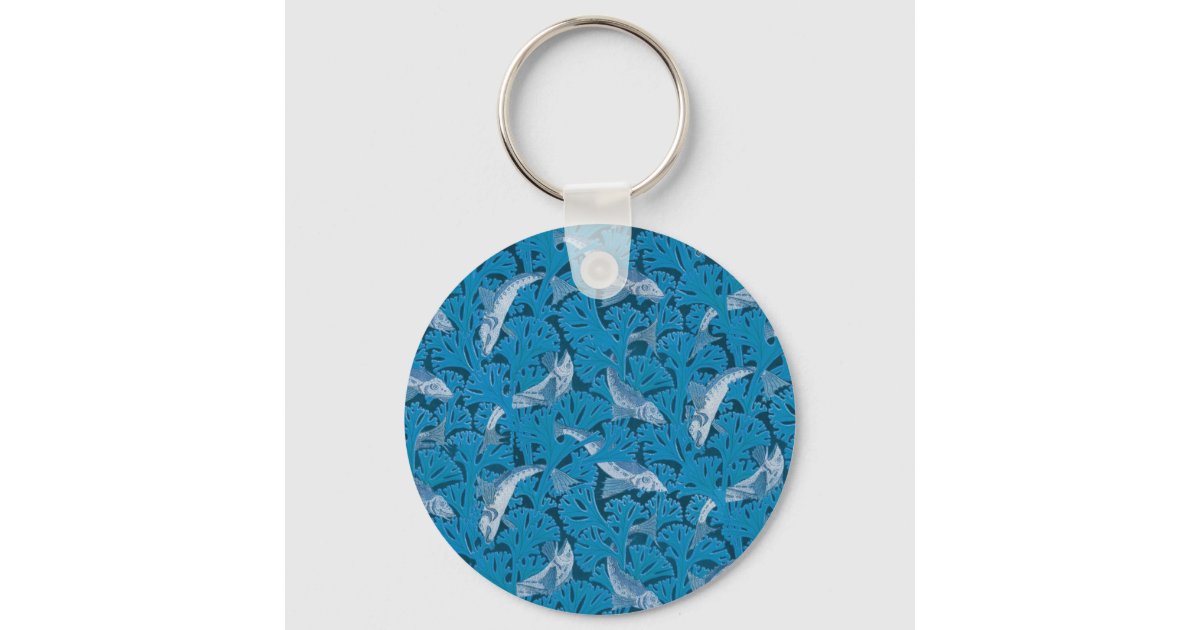 Fish Swimming Seaweed Coral Blue Vintage Classic Keychain | Zazzle