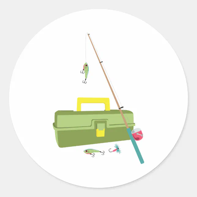 Fish & Tackle Box Classic Round Sticker | Zazzle