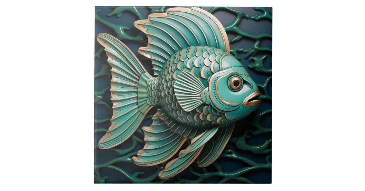 Fish Teal Green and Copper Marine Life Aquatic Ceramic Tile | Zazzle