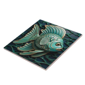 Fish Teal Green and Copper Marine Life Aquatic Ceramic Tile | Zazzle