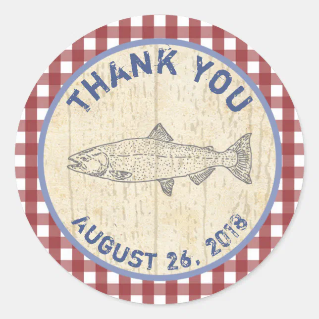 Fish thank you favor stickers for Fish Fry, Dinner | Zazzle