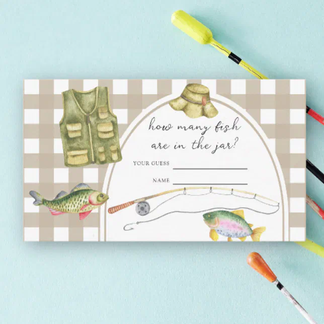 Fisherman baby shower - guess how many fish enclosure card | Zazzle