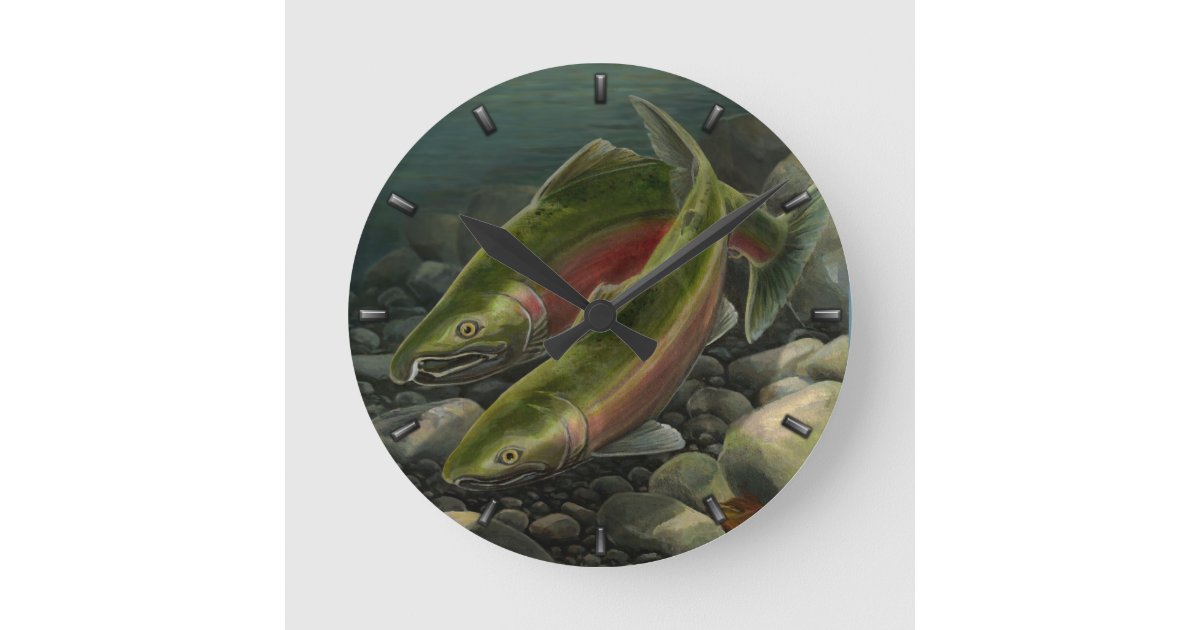 Fisherman Clock Coho Salmon Fish Wall Clocks Gifts | Zazzle