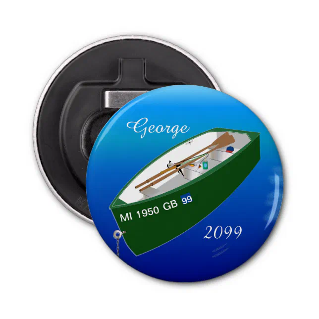 Fisherman Fishing Row Boat Rod Magnetic Button Bottle Opener | Zazzle