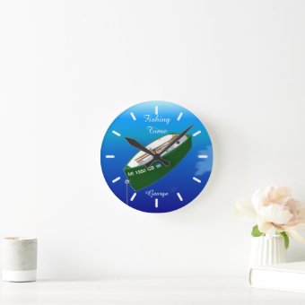 Fisherman Fishing Row Boat Rod Personalized Wall Round Clock | Zazzle