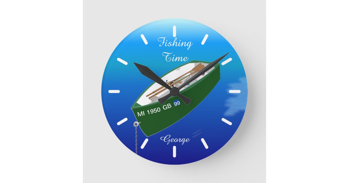 Fisherman Fishing Row Boat Rod Personalized Wall Round Clock | Zazzle