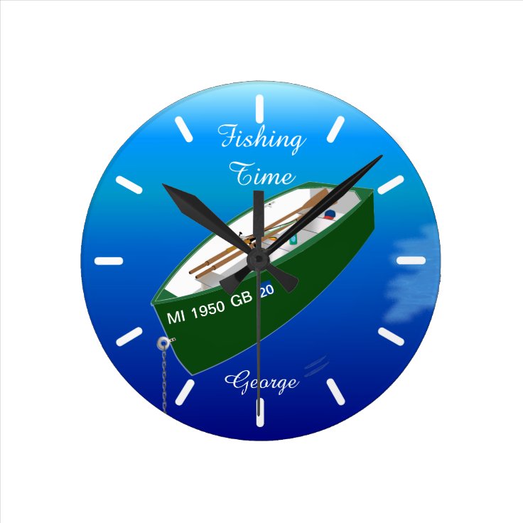 Fisherman Fishing Row Boat Rod Personalized Wall Round Clock | Zazzle
