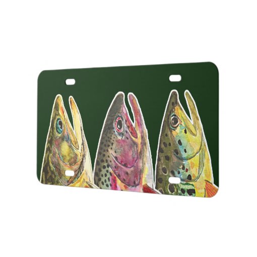 Fisherman Fly Fishing for Three Fat Trout License Plate | Zazzle
