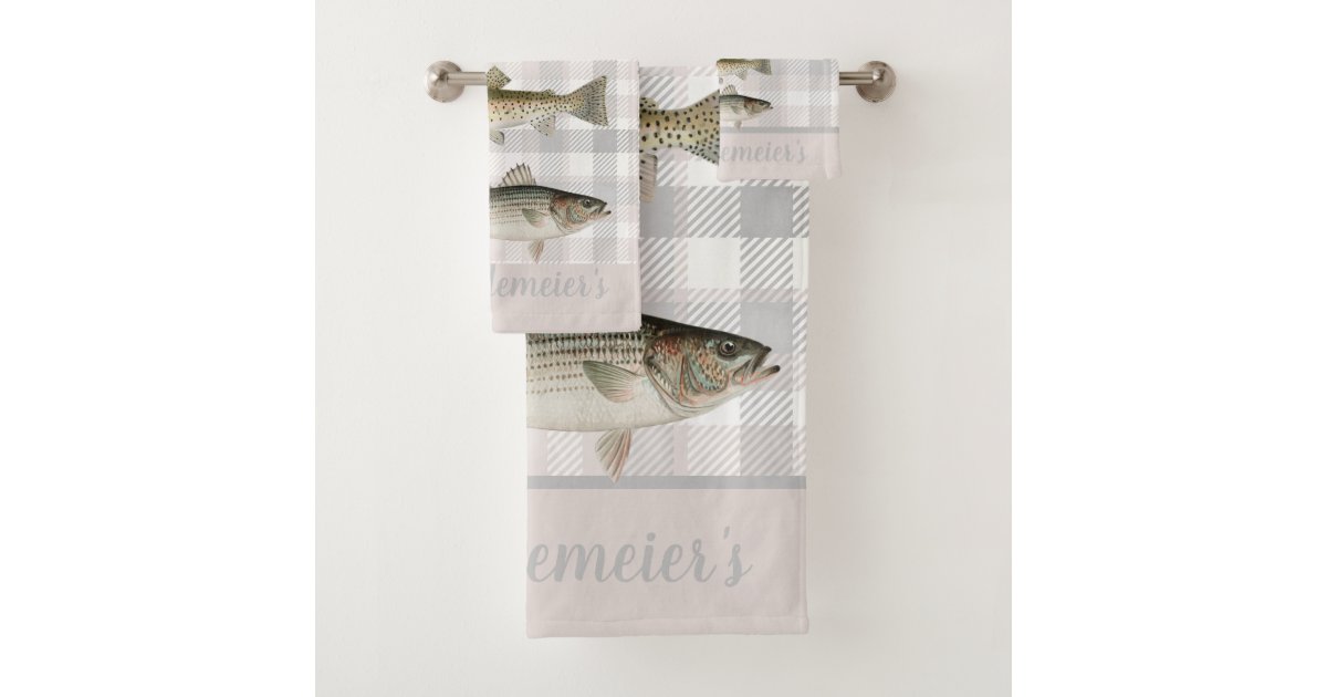 Fisherman's Cabin Fish on Plaid Bath Towel Set | Zazzle